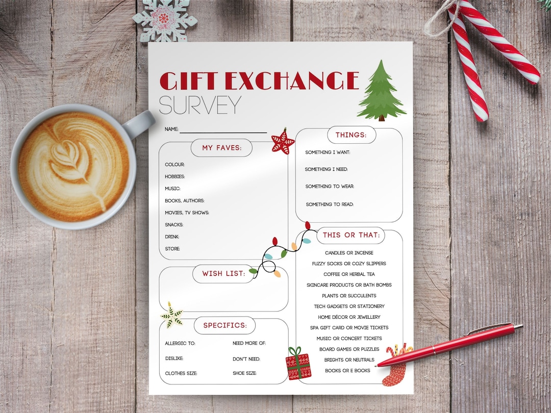 Office Gift Exchange Survey Form, Secret Santa Questionnaire for ...