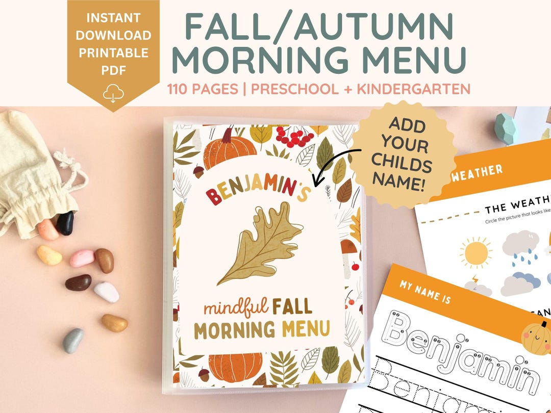 Custom Fall Autumn Morning Menu, Preschool Morning Menu Printable ...