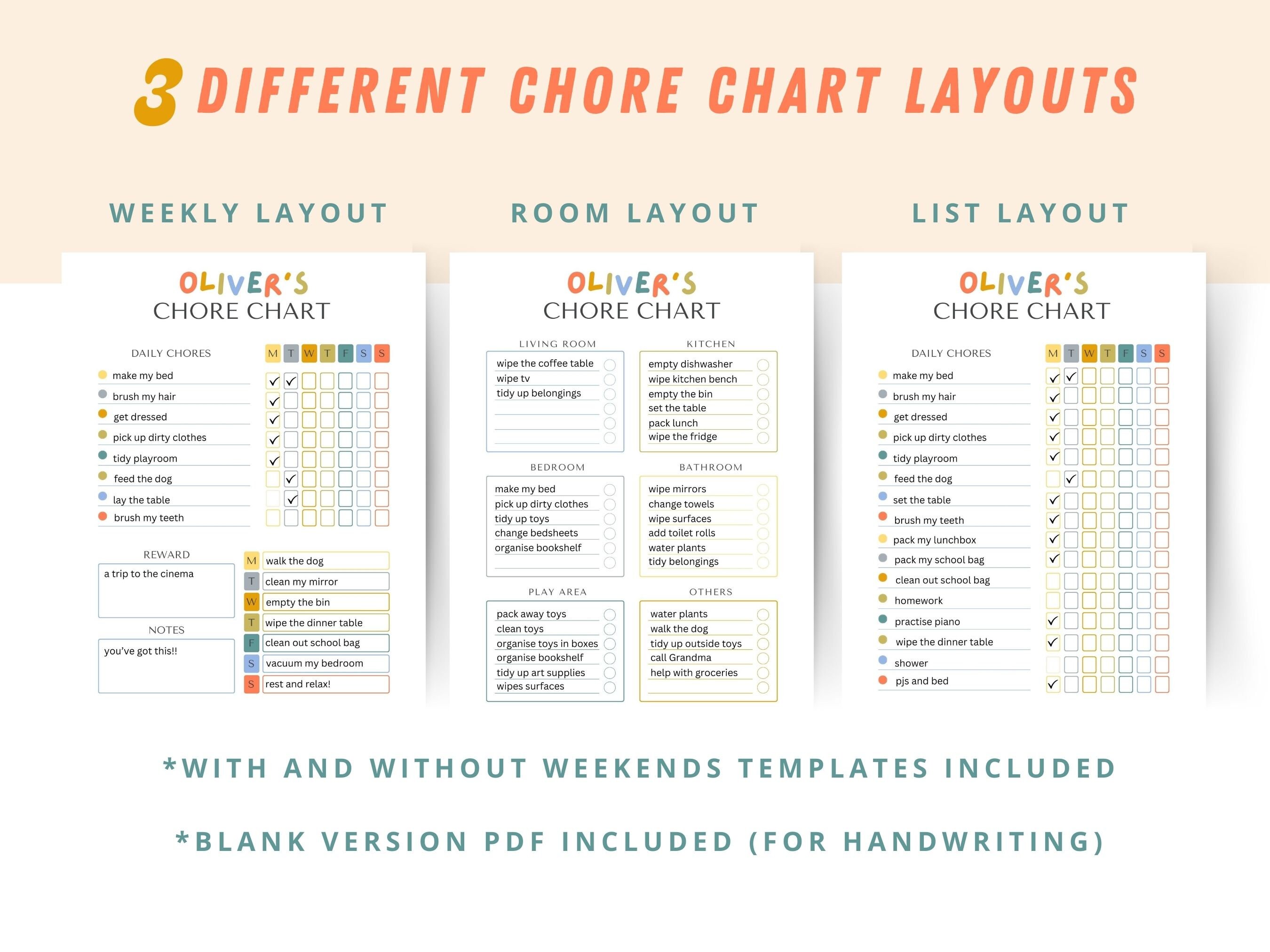 Editable Kids Chore Chart Bundle,kids Daily Checklist Canva,editable ...