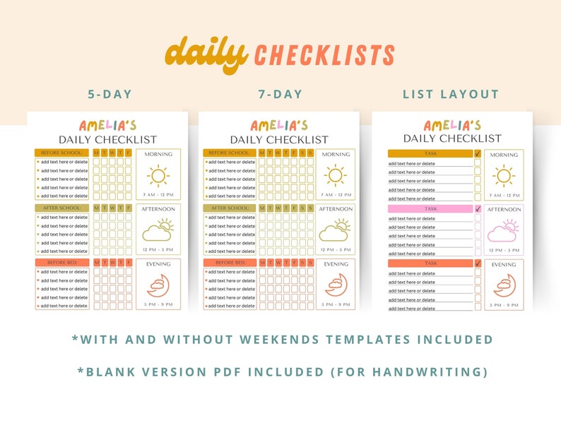 Editable Kids Chore Chart, Reward, Allowance, Screen Time, School ...