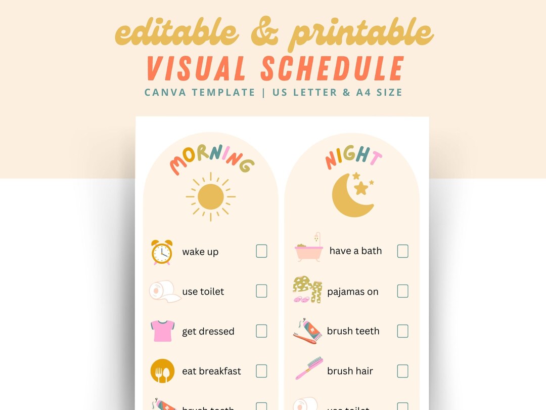 Visual Schedule, Kids Routine Checklist, Chore Chart for Kids, Editable ...
