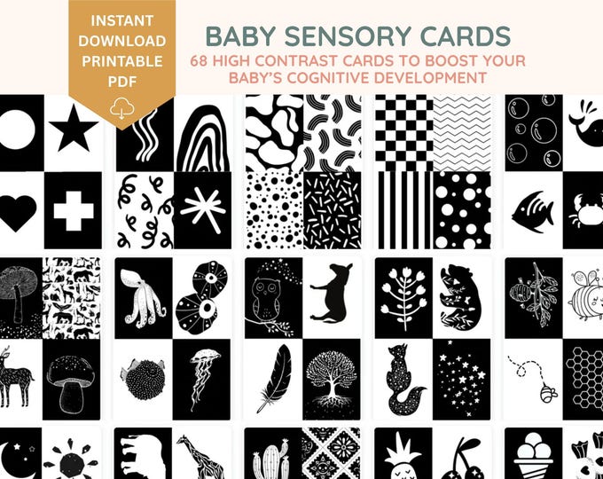 120 High Contrast Baby Cards Bundle - Printable Montessori Black and ...