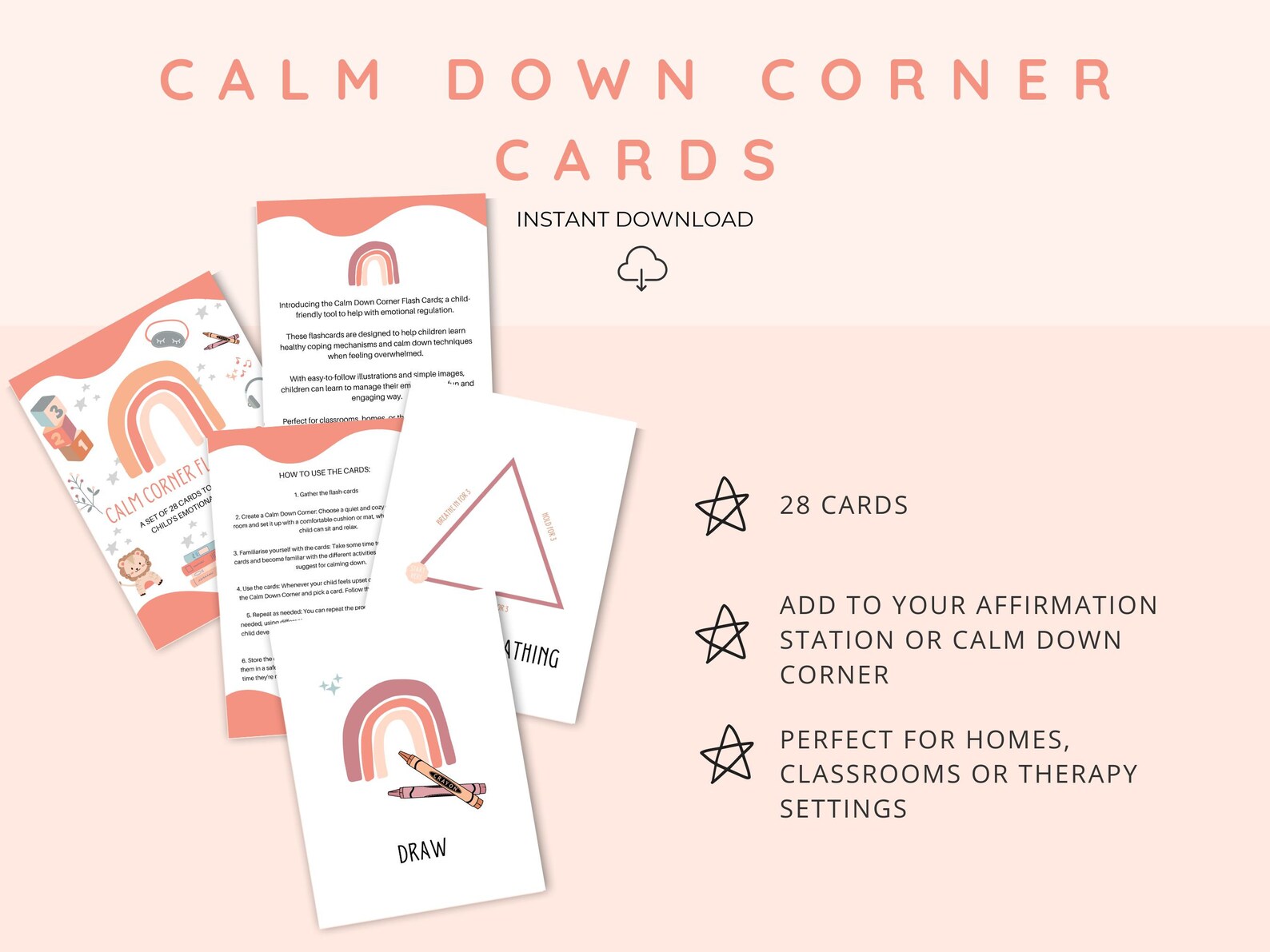 Boho Calming Corner Flashcards, Calming Strategies Flash Cards, Calming ...