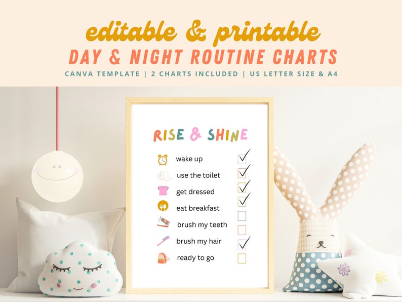 Kids Routine Checklist, Chore Chart for Kids, Editable Routine, Toddler ...