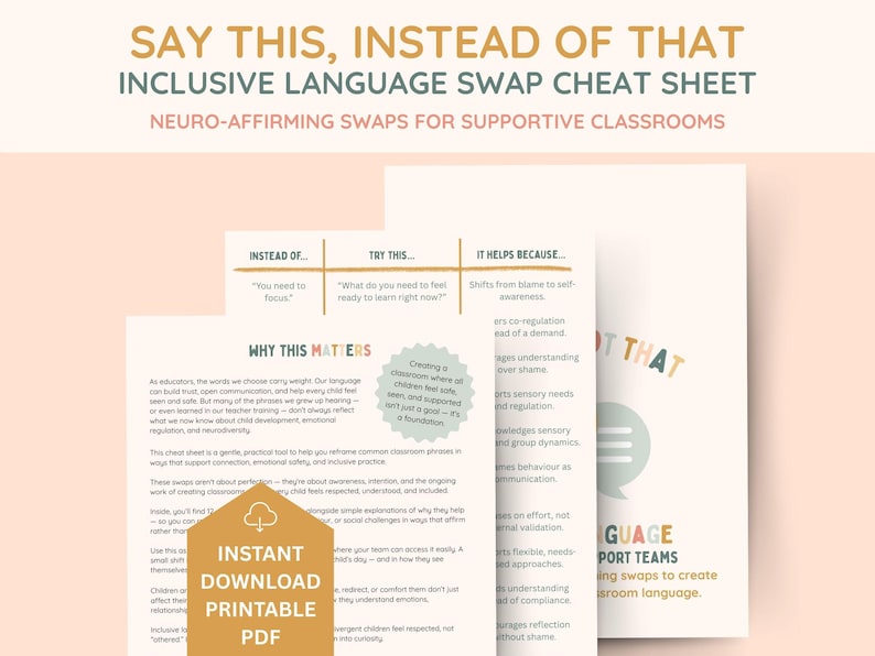 Say This Instead Cheat Sheet, Classroom Management Tool, Classroom ...