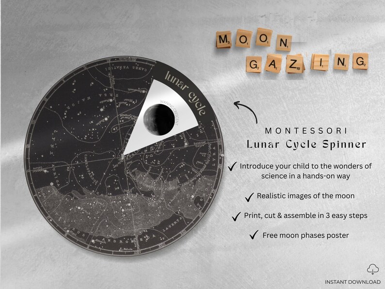 Montessori Moon Phases Wheel Spinner, Lunar Cycle, Classroom Decor ...
