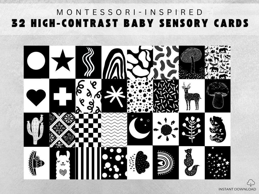 32 High Contrast Baby Cards Bundle Printable Montessori Black and White ...