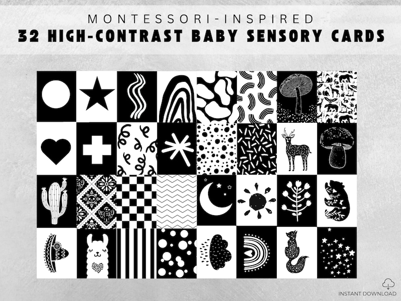 32 High Contrast Baby Cards Bundle Printable Montessori Black and White ...