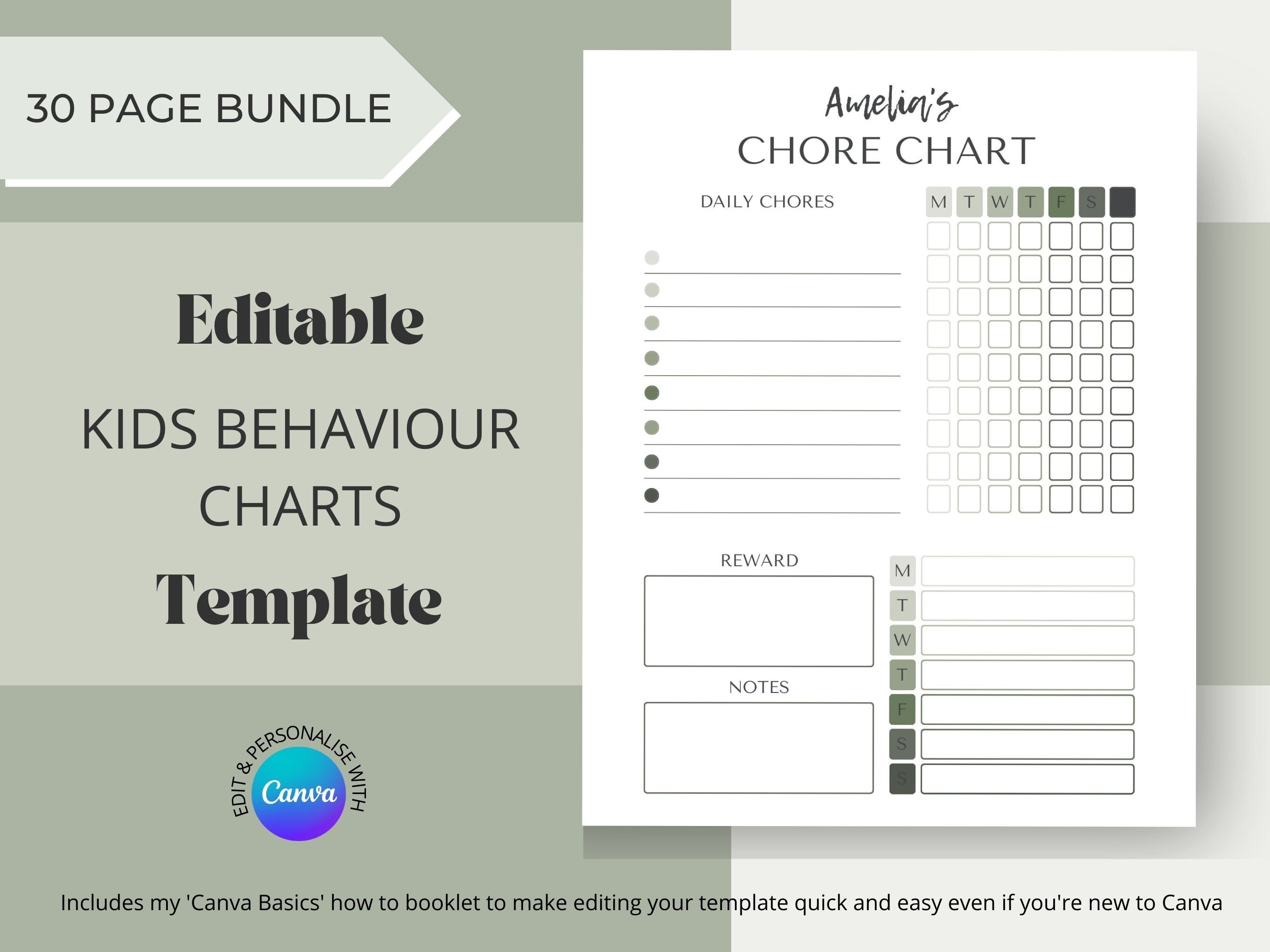 Editable Reward Chart for Kids, Reward Chart Bundle, Kids Behaviour ...