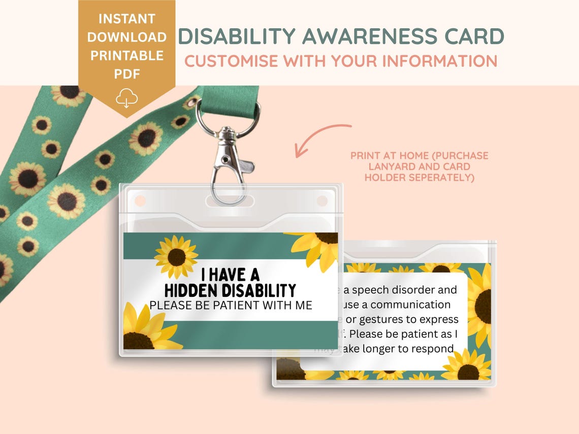 Instant Download, Personalized Hidden Disability Awareness Card ...