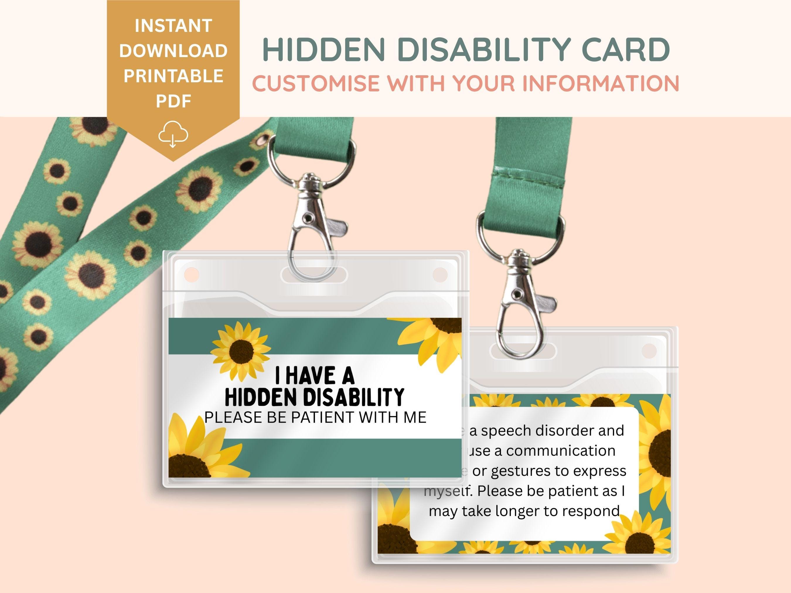 Instant Download, Personalized Hidden Disability Awareness Card ...