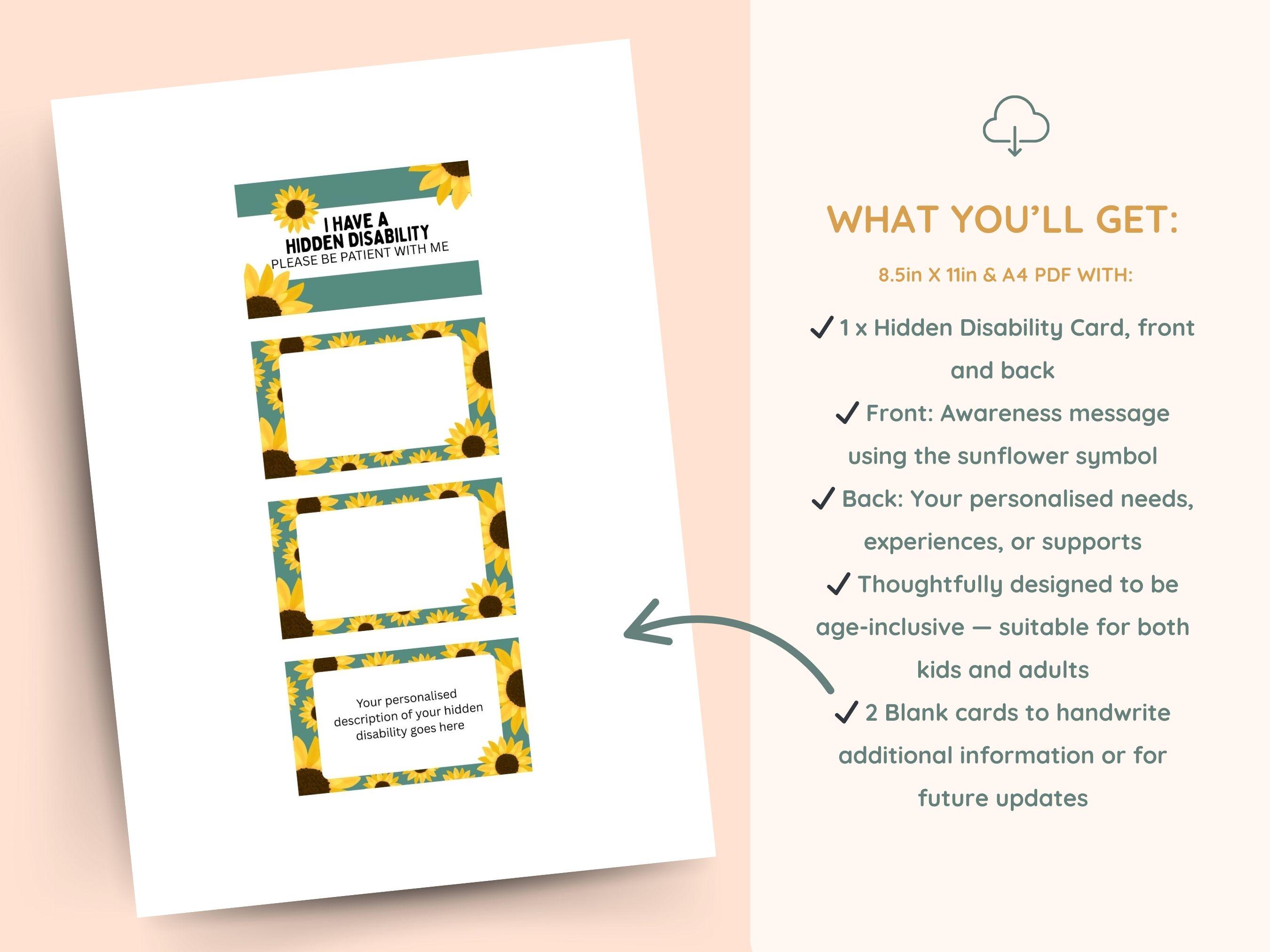 Instant Download, Personalized Hidden Disability Awareness Card ...