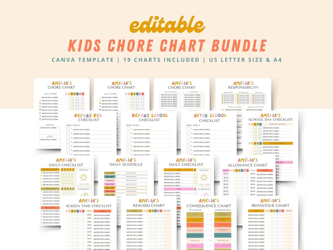 Editable Chore Chart and Consequence Chart Bundle, Reward Chart for ...