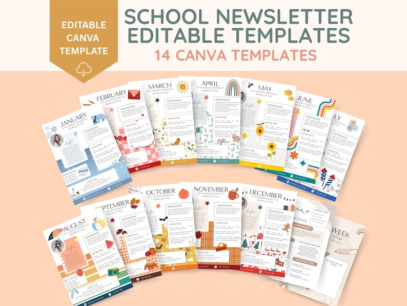 Editable School Newsletter Template, Newsletter Bundle, Monthly ...