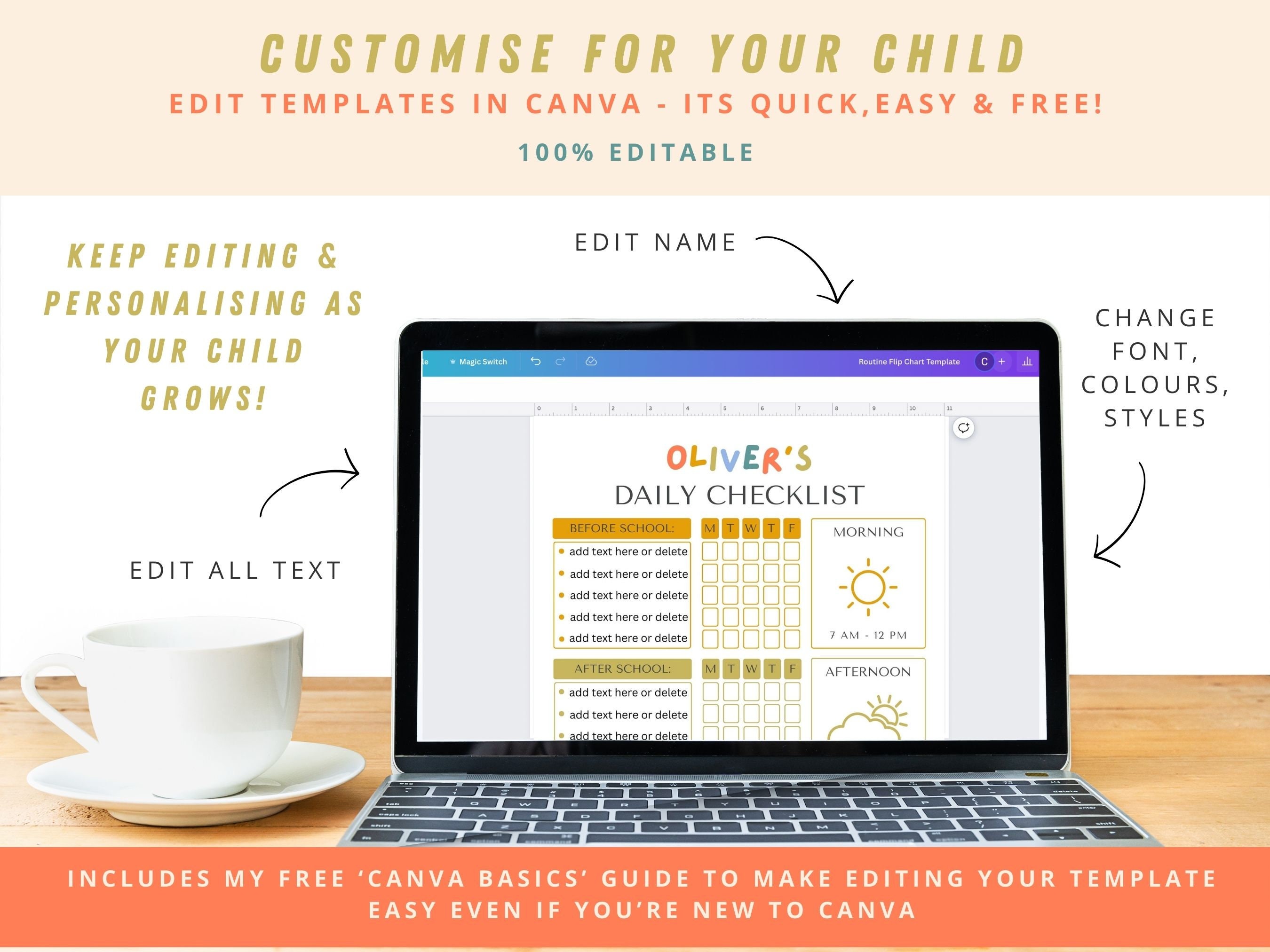 Editable Kids Chore Chart Bundle,kids Daily Checklist Canva,editable ...