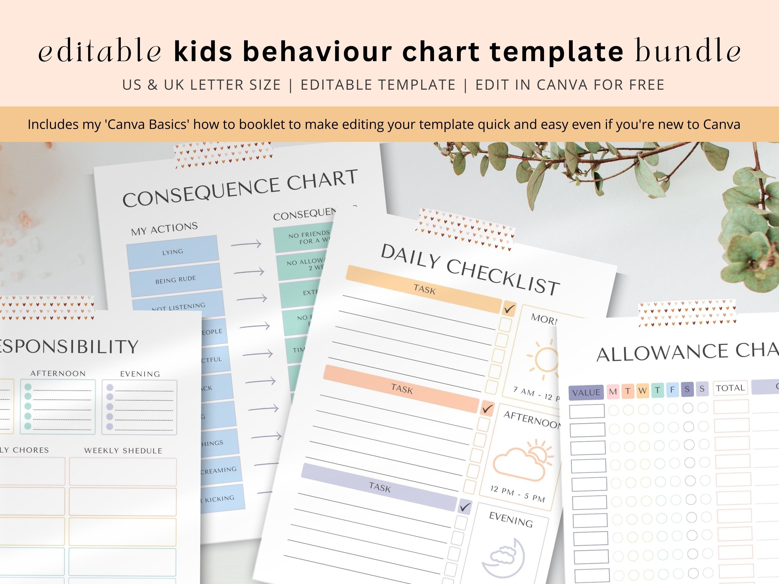Editable Kids Chore Charts, Reward, Allowance, Screen Time, School ...