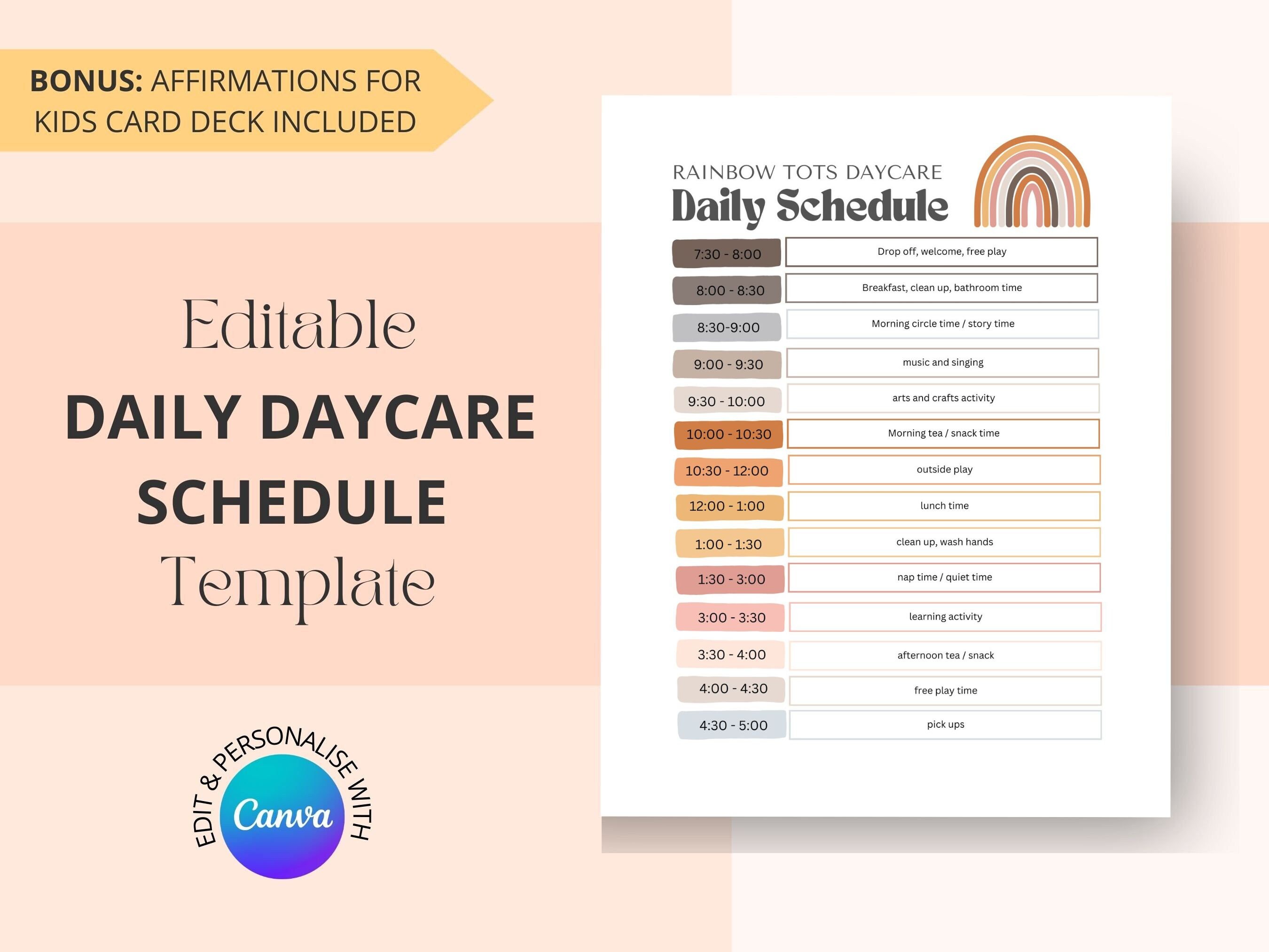 Daily Daycare Schedule, Daycare Forms, Daycare Provider, Home Daycare ...