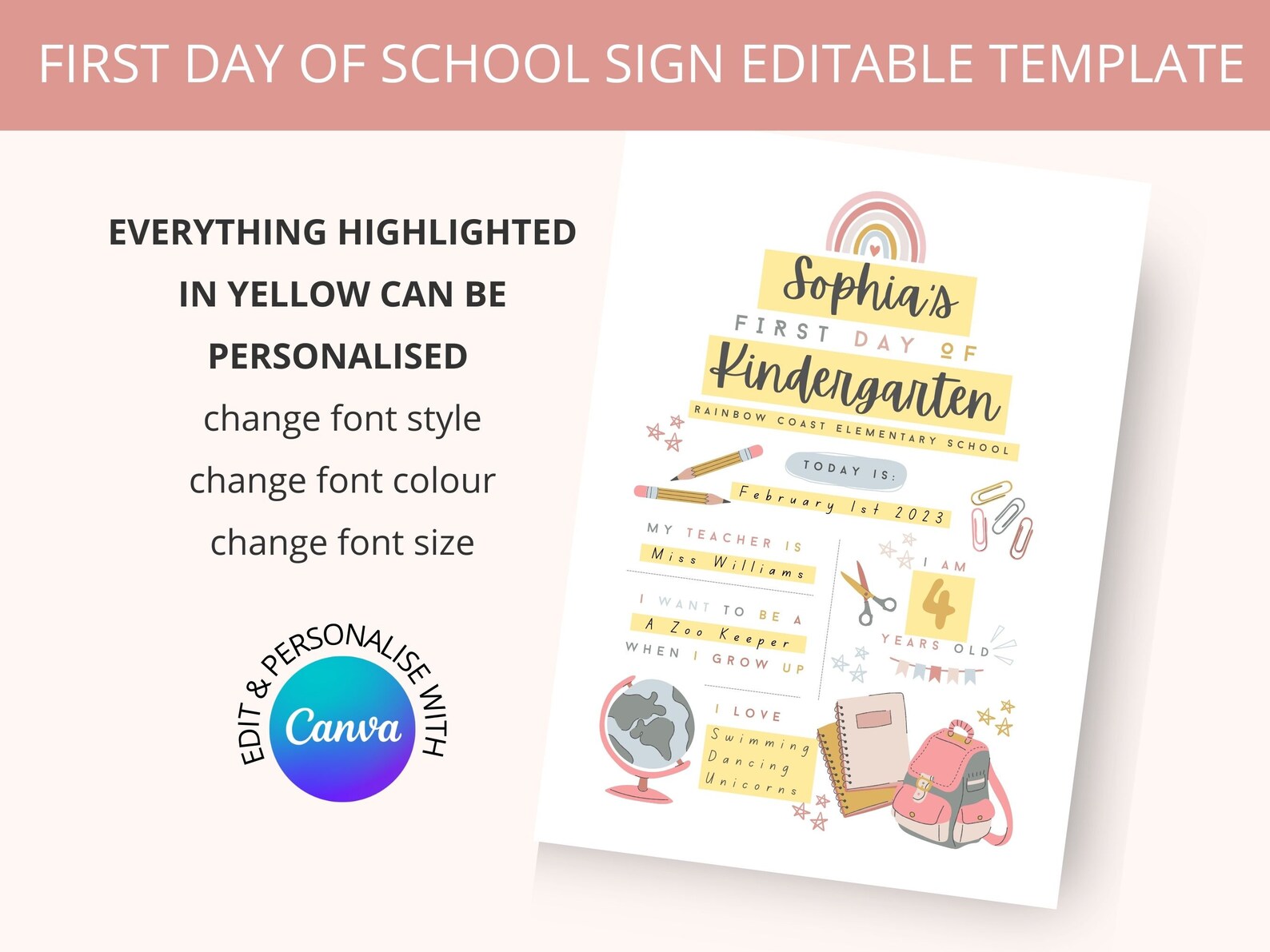 First Day of School Poster Editable First Day of School - Etsy