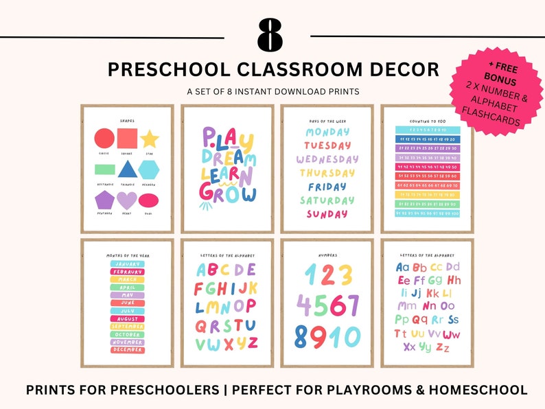 8 Montessori Posters Playroom Decor Preschool Educational Bundle ...