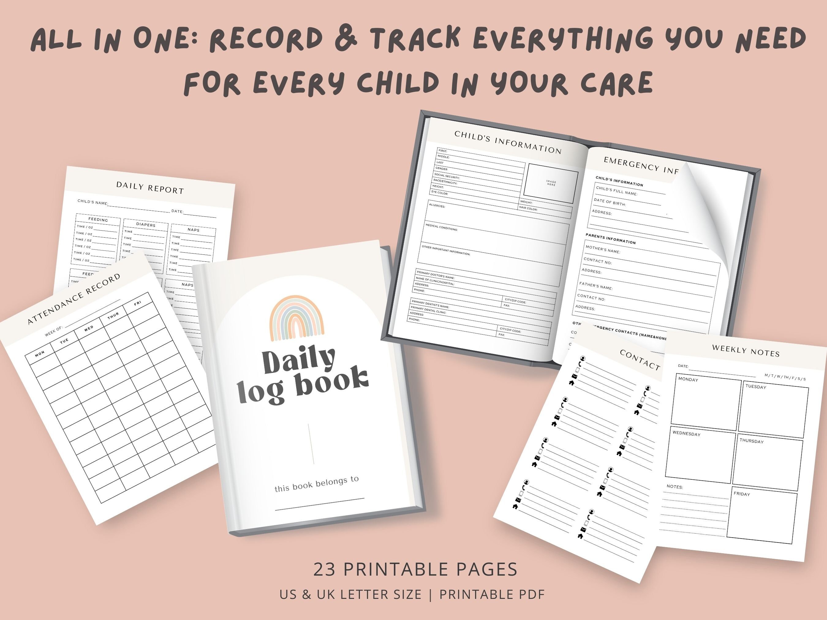 Daily Report Forms for Daycare, Childcare Professionals and Preschool ...