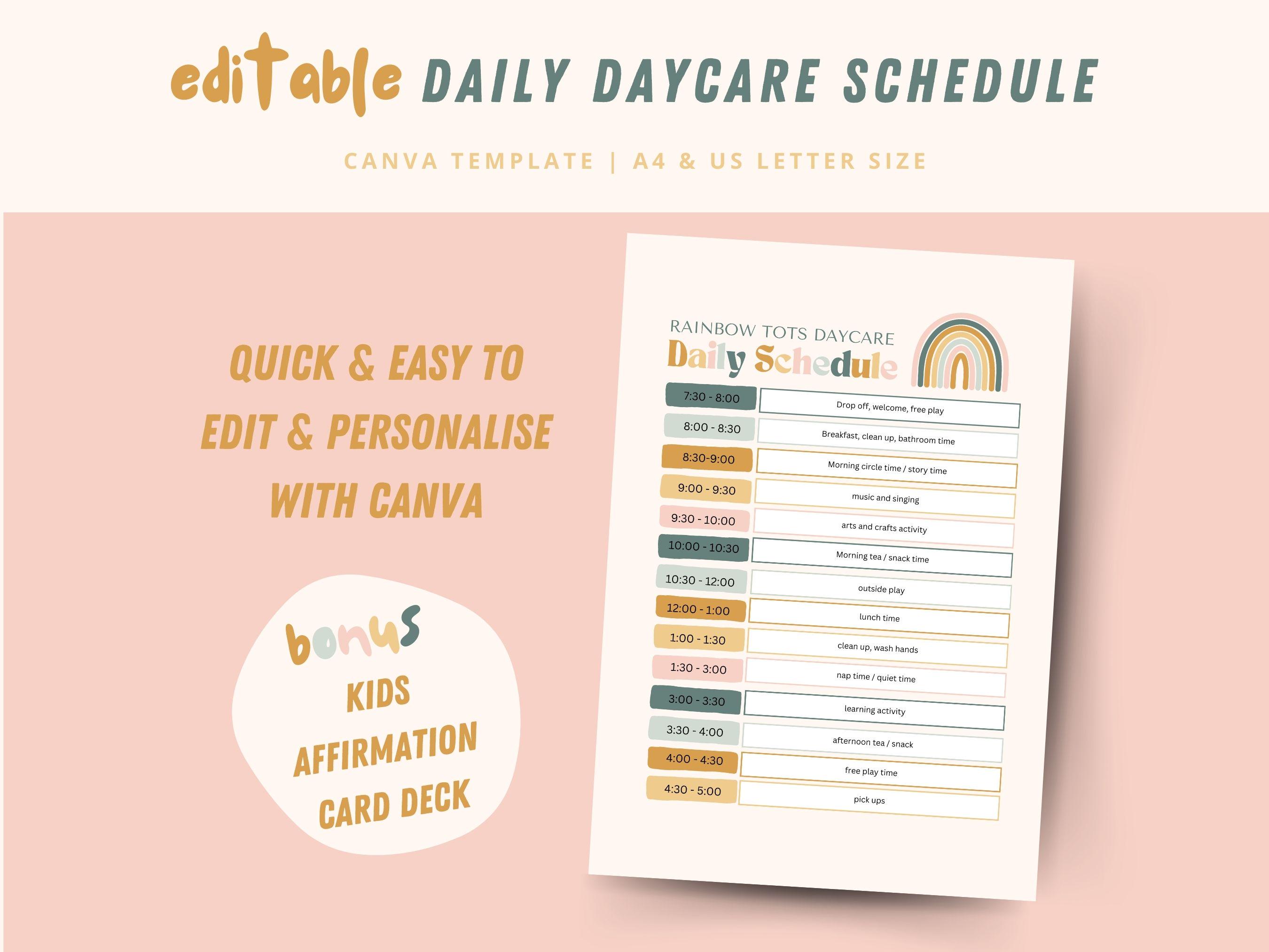 Daily Daycare Schedule, Daycare Forms, Daycare Provider, Home Daycare ...