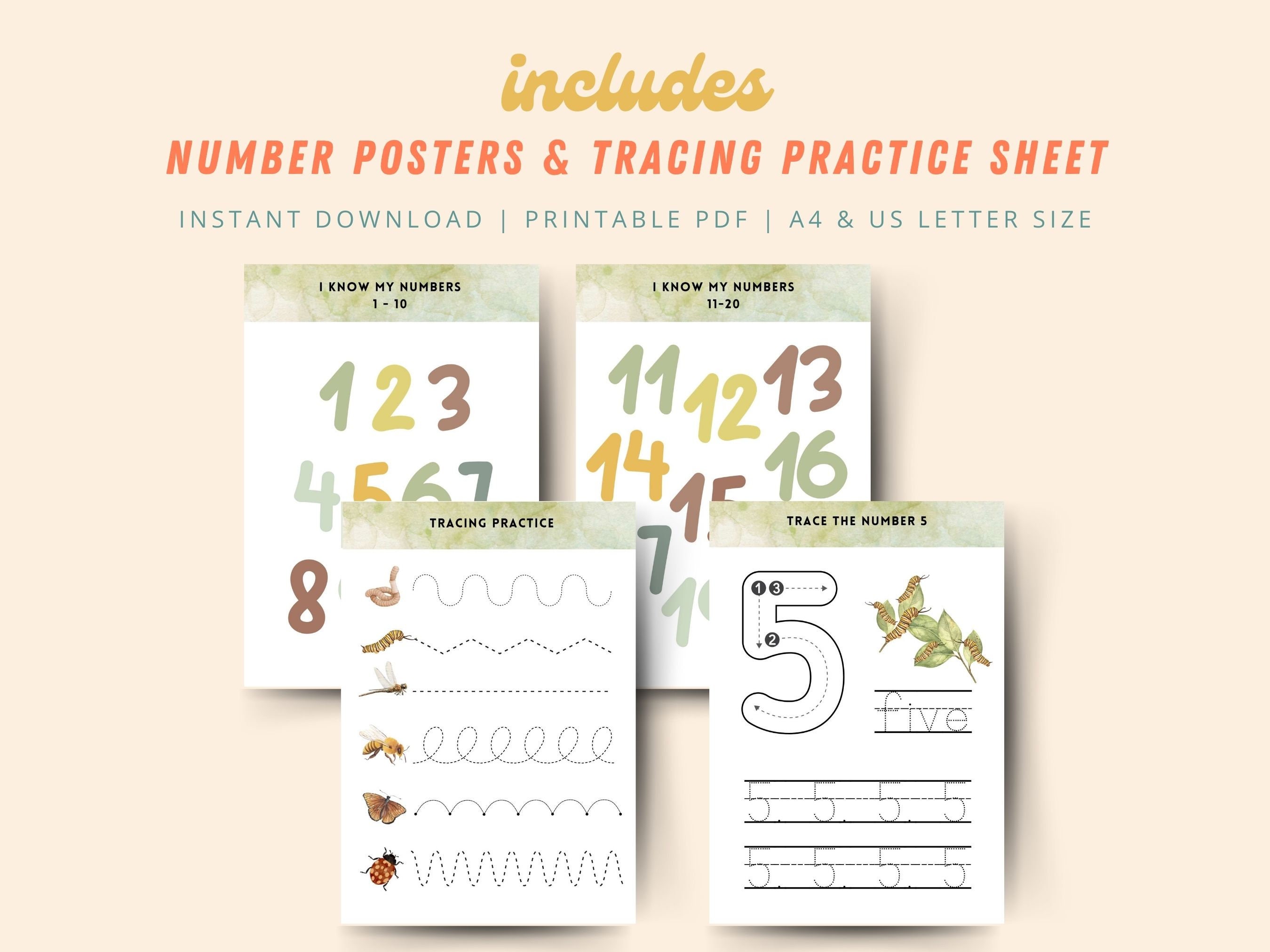 20 Number Tracing Worksheets, Traceable Numbers, Preschool Worksheets ...