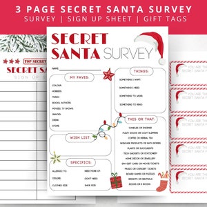 Office Gift Exchange Survey Form, Secret Santa Questionnaire for ...