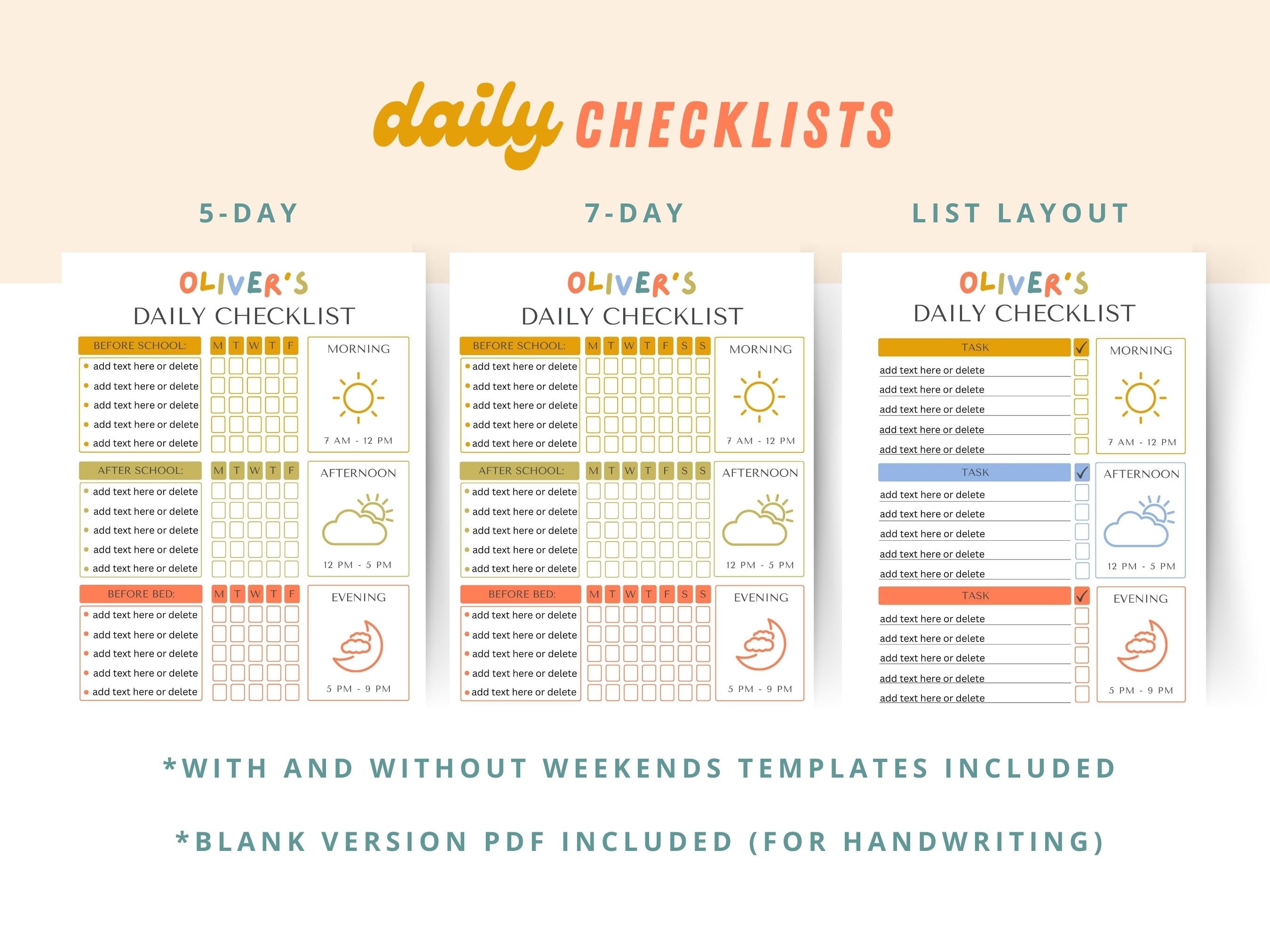 Editable Kids Chore Chart Bundle,kids Daily Checklist Canva,editable ...