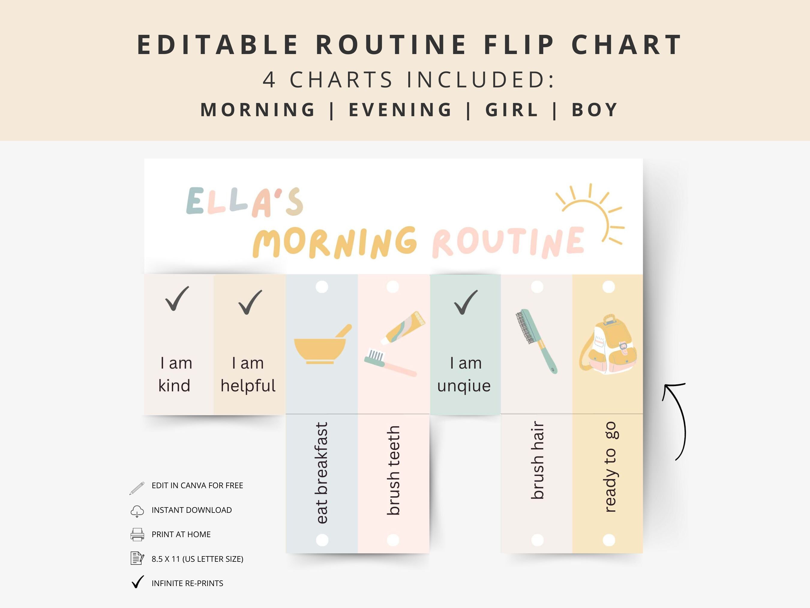 Morning & Evening Routine Flip Chart, Editable Visual Schedule ...