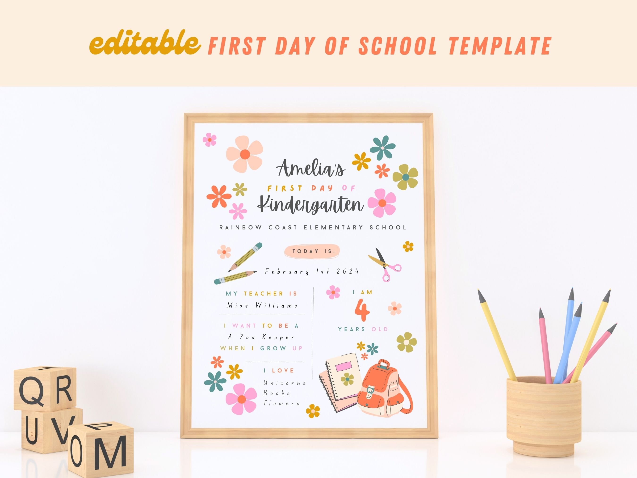 Editable First Day of School Sign Flower, Back to School Board, Last ...