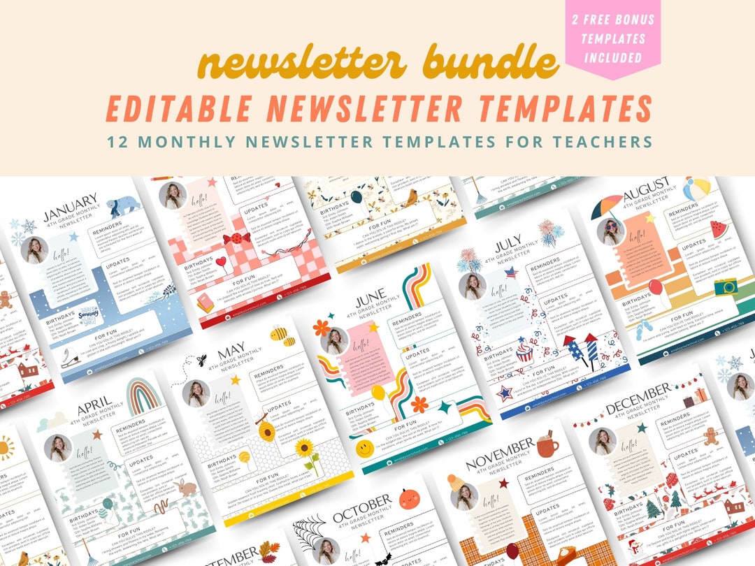 Editable School Newsletter Template, Newsletter Bundle, Monthly ...