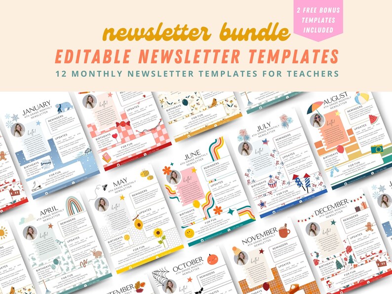 Editable School Newsletter Template, Newsletter Bundle, Monthly ...