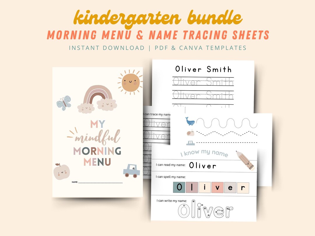 Preschool Morning Menu Printable, Custom Name Tracing Sheet, Homeschool ...