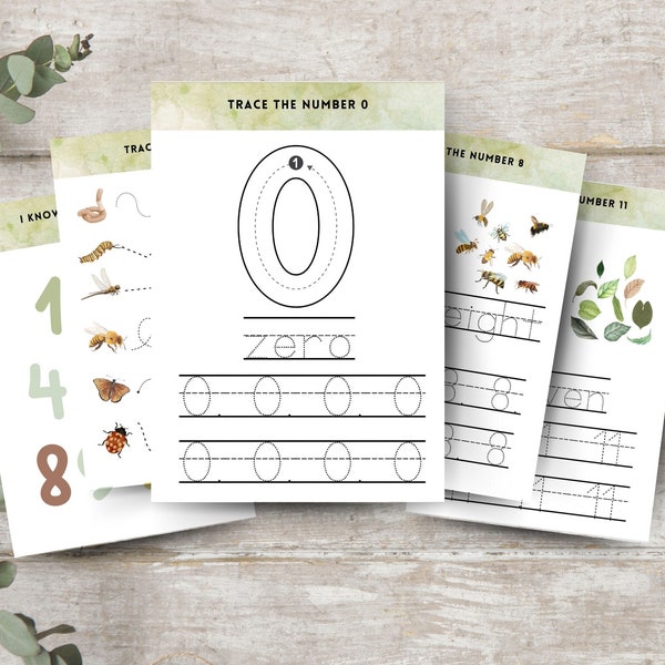 20 Number Tracing Worksheets, Handwriting Practice, Printable Number ...