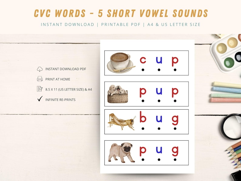Printable Phonics Worksheet, CVC Words Activity, Kindergarten Reading ...