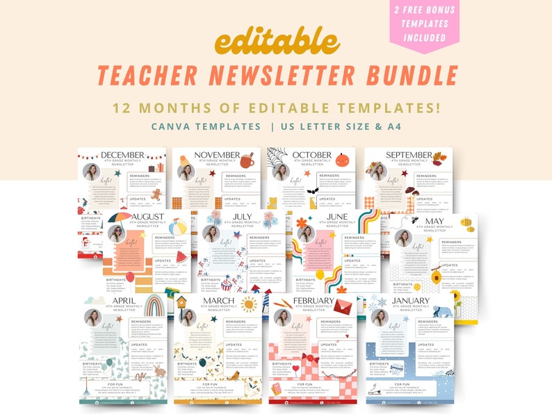 Editable School Newsletter Template, Newsletter Bundle, Monthly ...