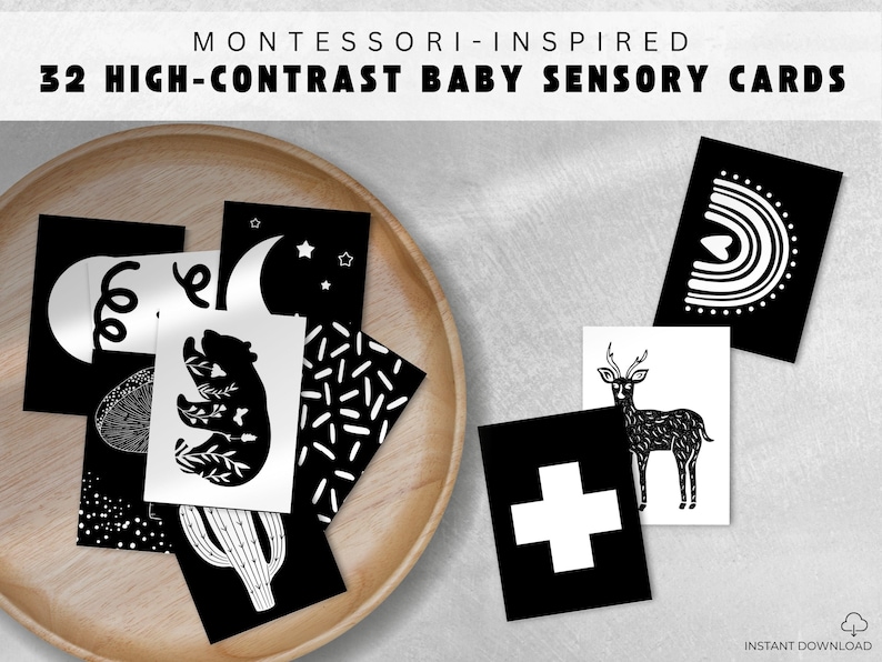 32 High Contrast Baby Cards Bundle Printable Montessori Black and White ...