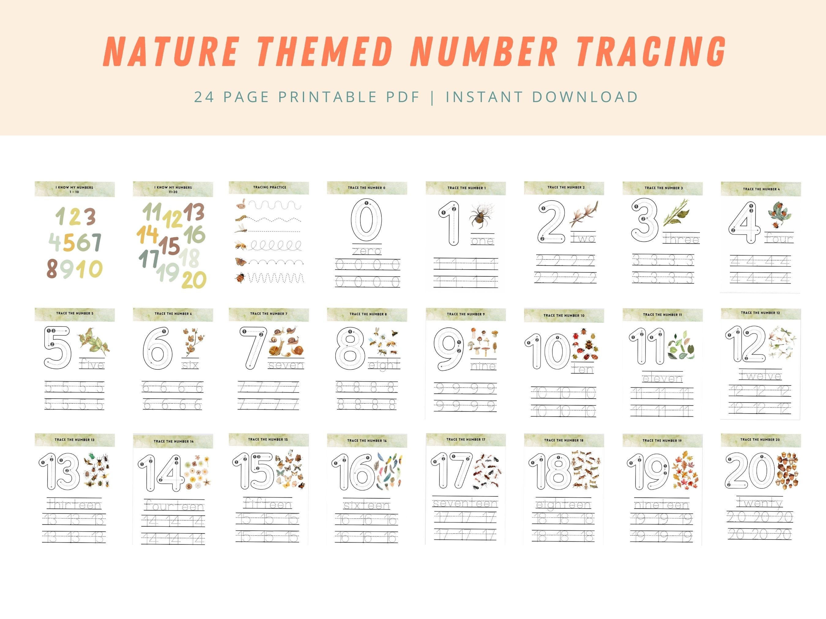 20 Number Tracing Worksheets, Traceable Numbers, Preschool Worksheets ...