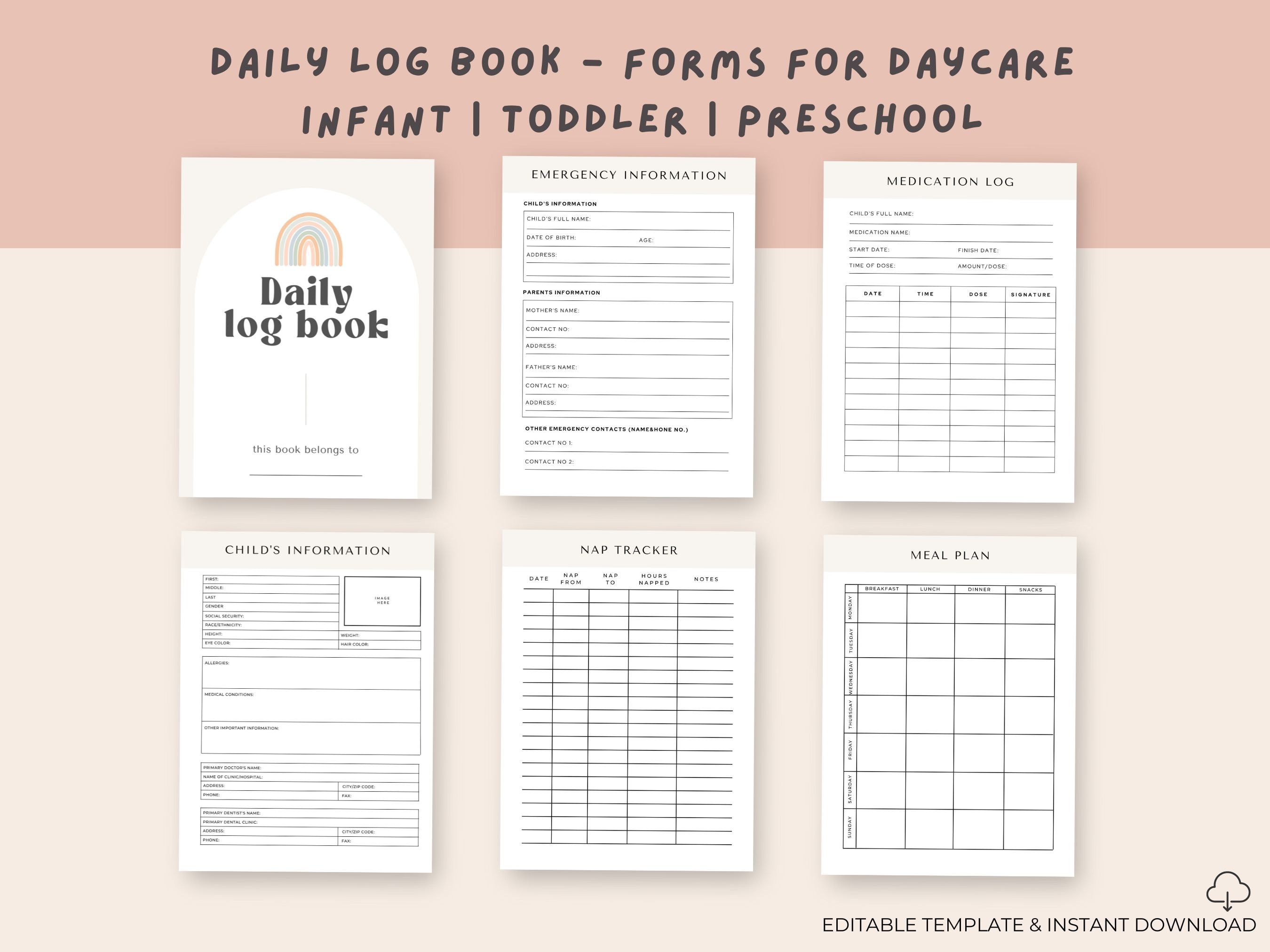 Daily Report Forms for Daycare, Childcare Professionals and Preschool ...