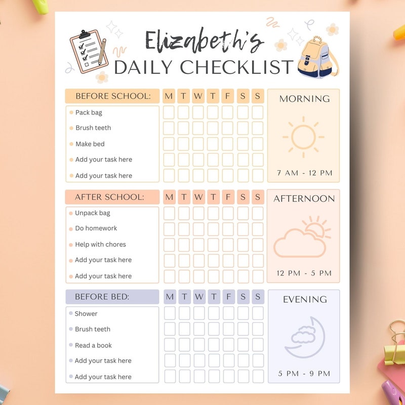 School Day Checklist - Etsy