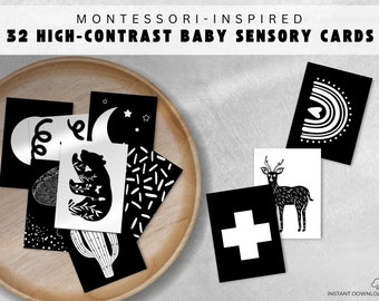 68 High Contrast Baby Cards Bundle Printable Montessori Black and White ...