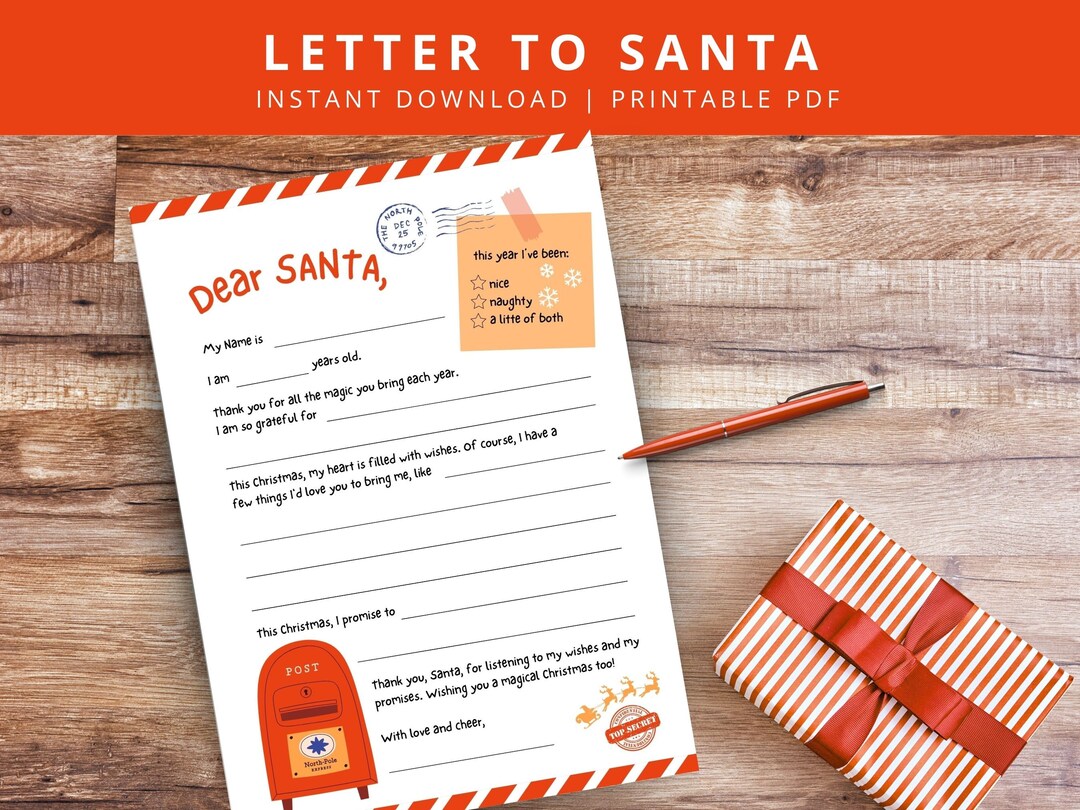 Letter to Santa, Printable Christmas List, Dear Santa, Printable Letter ...