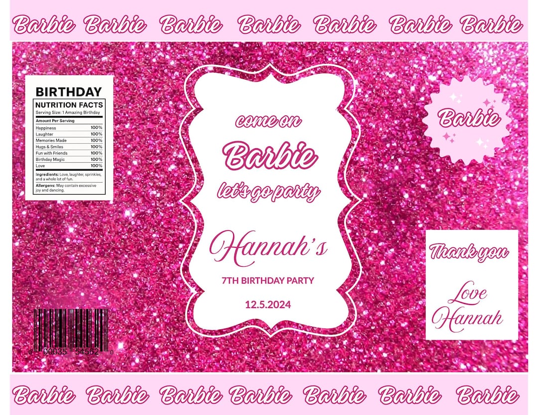 Pink Glitter Barbie Chip Bag Template: Printable 1oz Wrapper (canva ...