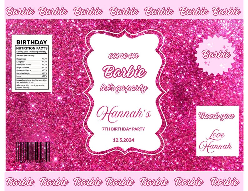 Pink Glitter Barbie Chip Bag Template: Printable 1oz Wrapper (canva ...