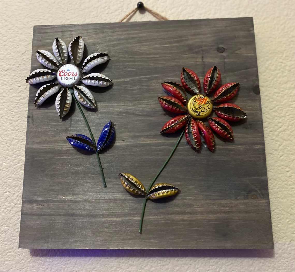 Beer Cap Flower Wall Art, Farmhouse Decor, Rustic, Bottle Cap Decor ...