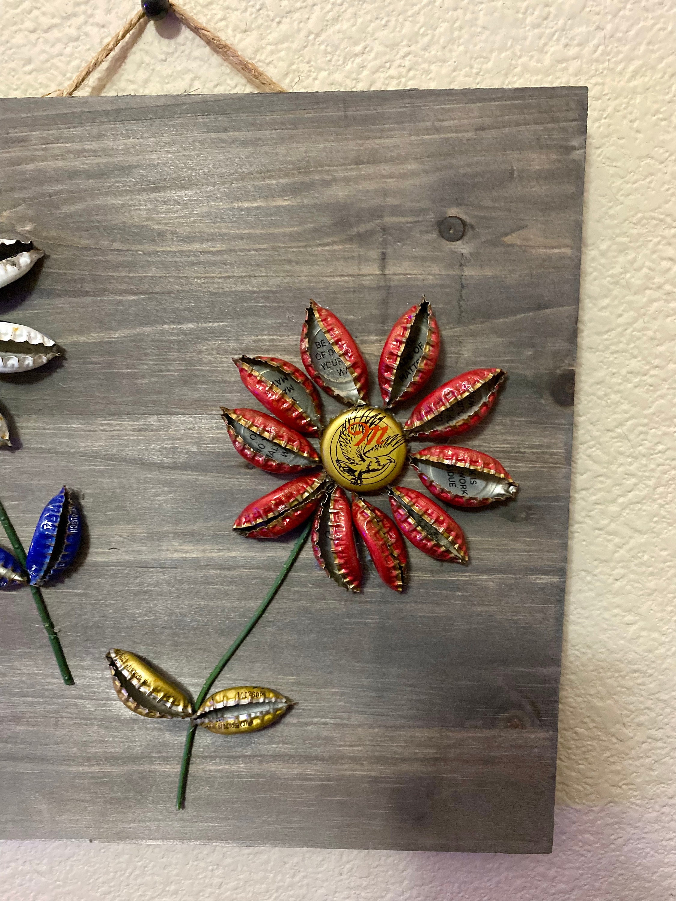 Beer Cap Flower Wall Art, Farmhouse Decor, Rustic, Bottle Cap Decor ...