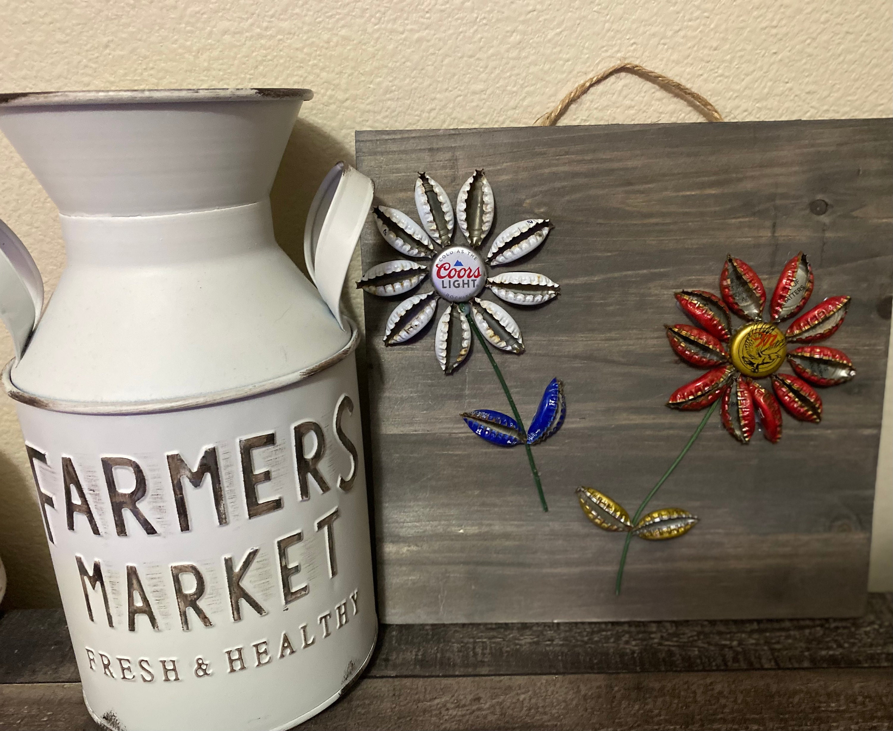 Beer Cap Flower Wall Art, Farmhouse Decor, Rustic, Bottle Cap Decor ...