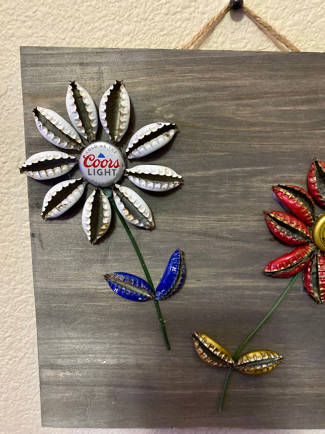 Beer Cap Flower Wall Art, Farmhouse Decor, Rustic, Bottle Cap Decor ...