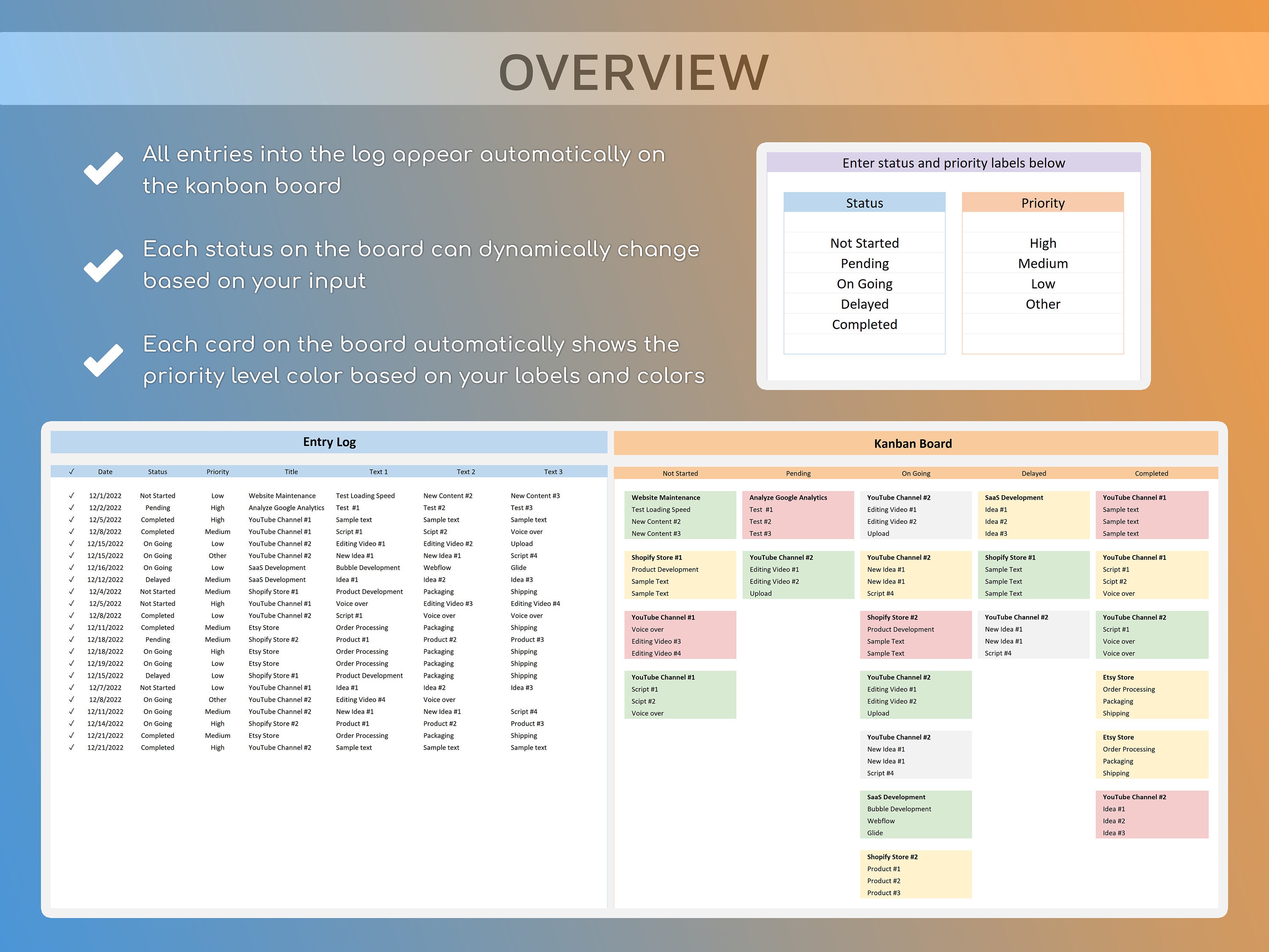 Kanban Board Excel Template | Task Tracker | Project Management | Gantt ...