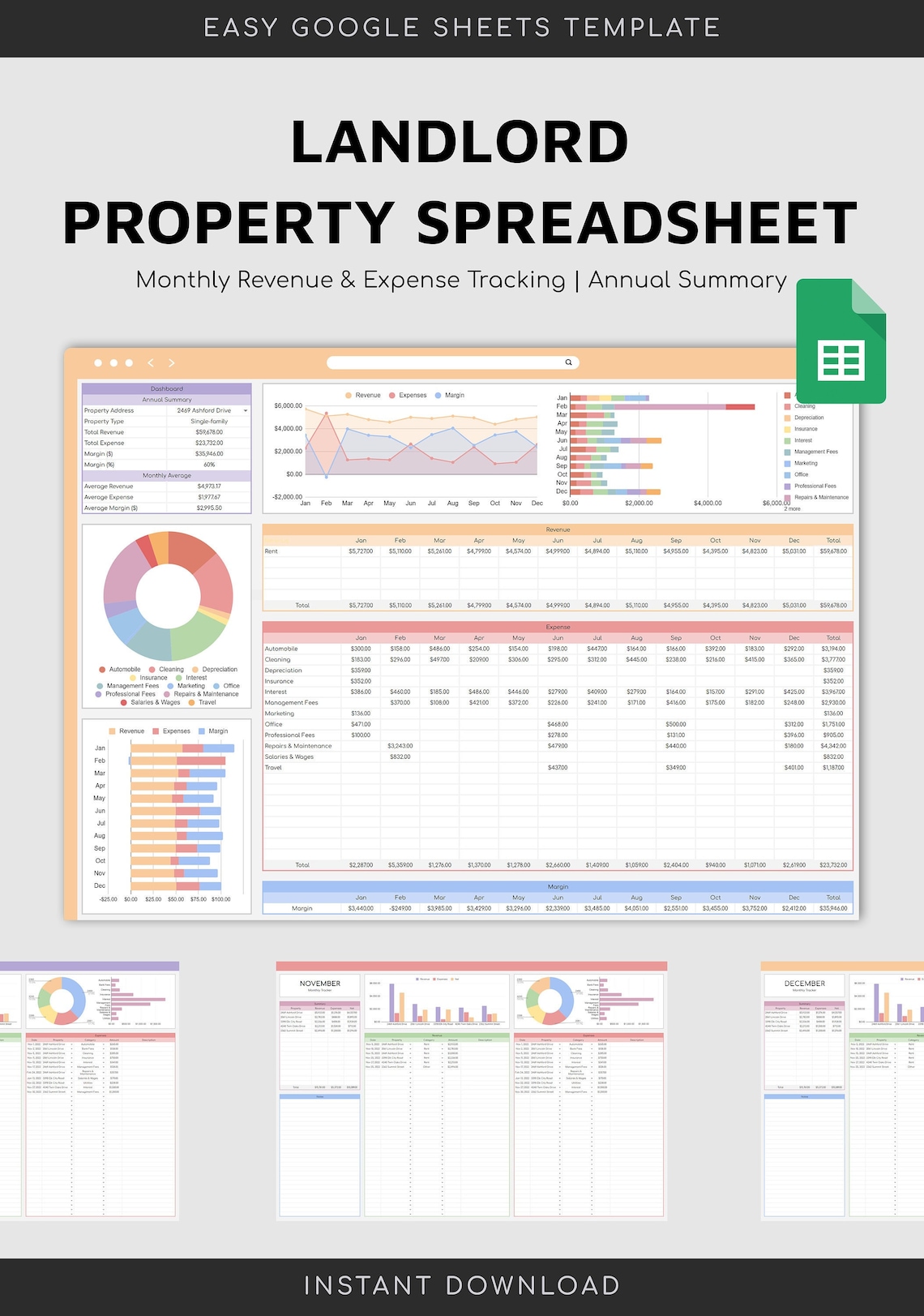 Landlord Rental Property Spreadsheet Template Google Sheets - Etsy